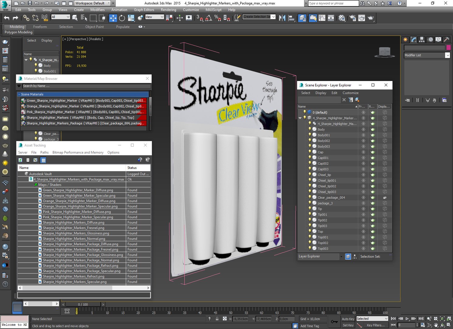 4 Sharpie Highlighter Markers with Package 3D model - TurboSquid 1919680