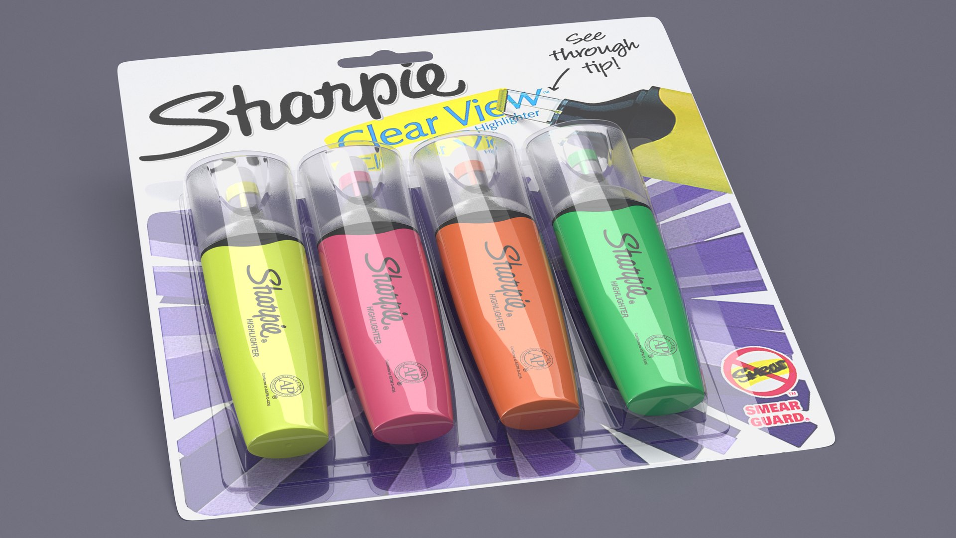 4 Sharpie Highlighter Markers With Package 3D Model - TurboSquid 1919680