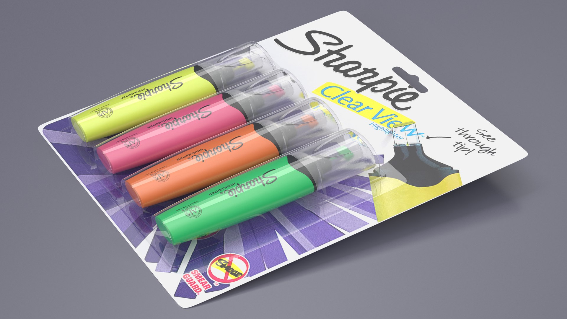 4 Sharpie Highlighter Markers With Package 3D Model - TurboSquid 1919680