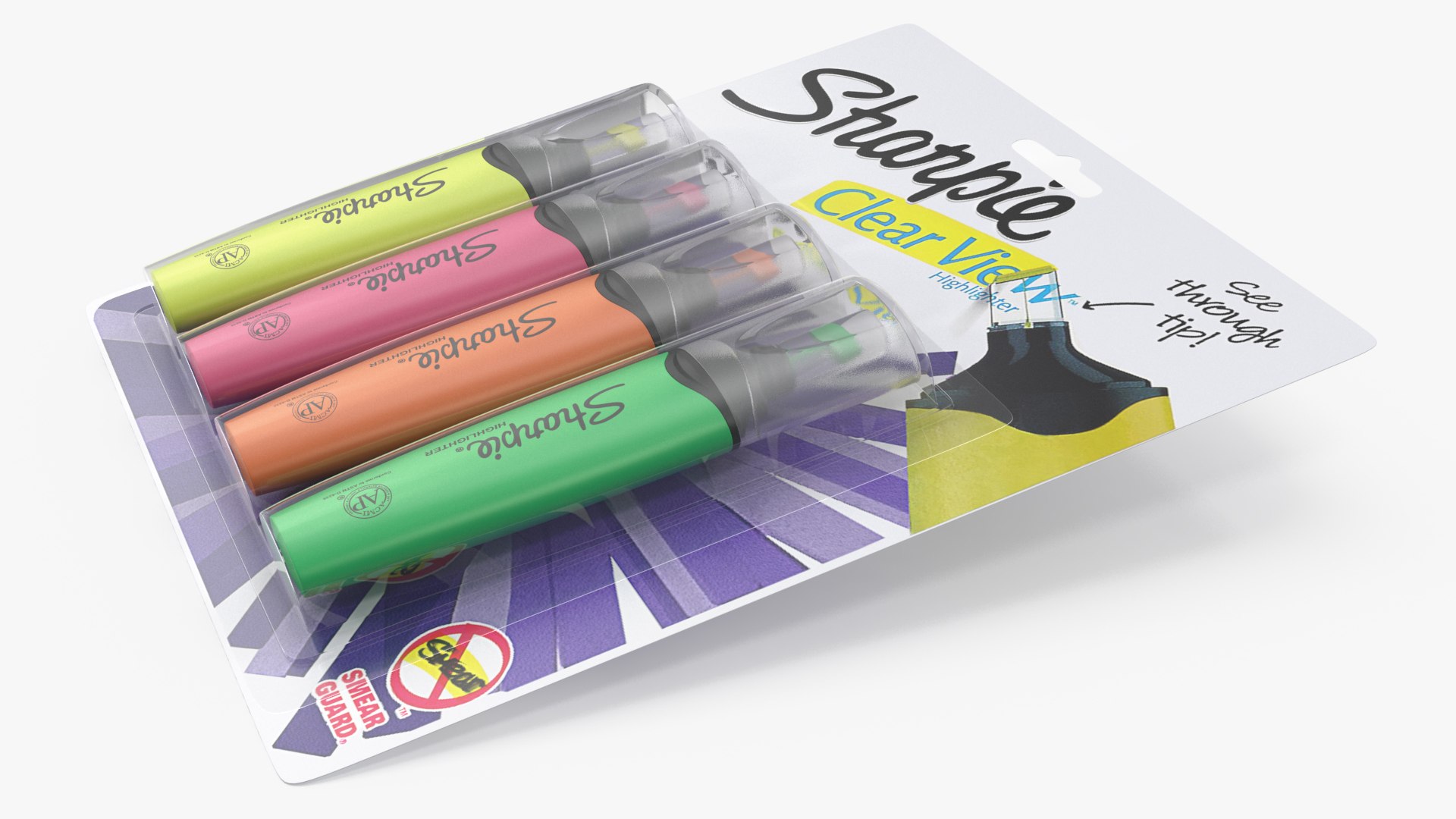 4 Sharpie Highlighter Markers With Package 3D Model - TurboSquid 1919680