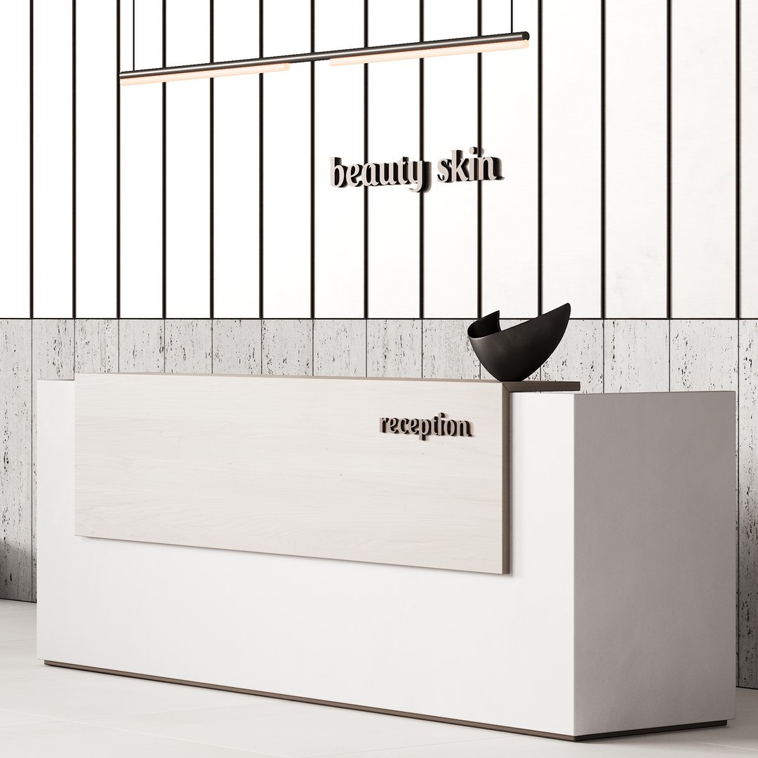 3D 382 Office Furniture 20 Reception Desk 15 Travertine Metal Brushed Back Wall - TurboSquid 2095105