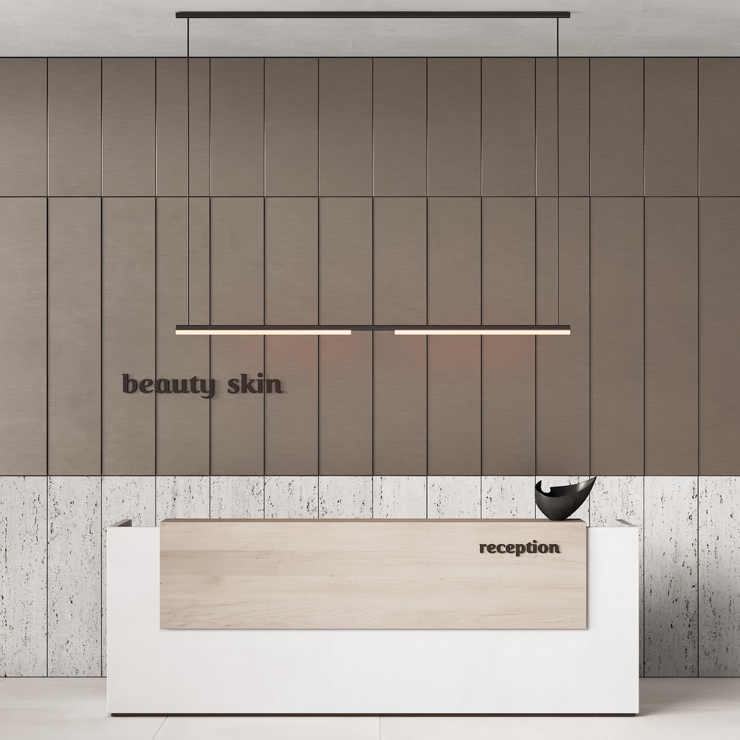 3D 382 Office Furniture 20 Reception Desk 15 Travertine Metal Brushed ...