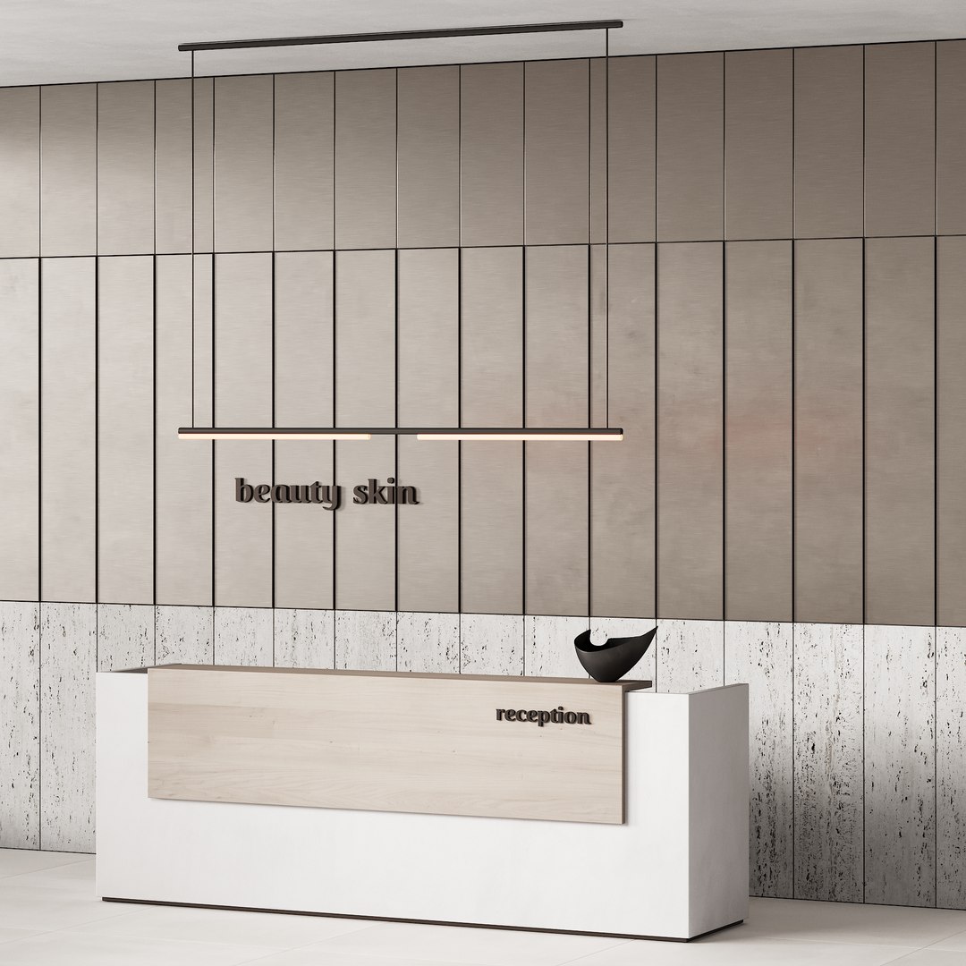 3D 382 Office Furniture 20 Reception Desk 15 Travertine Metal Brushed ...