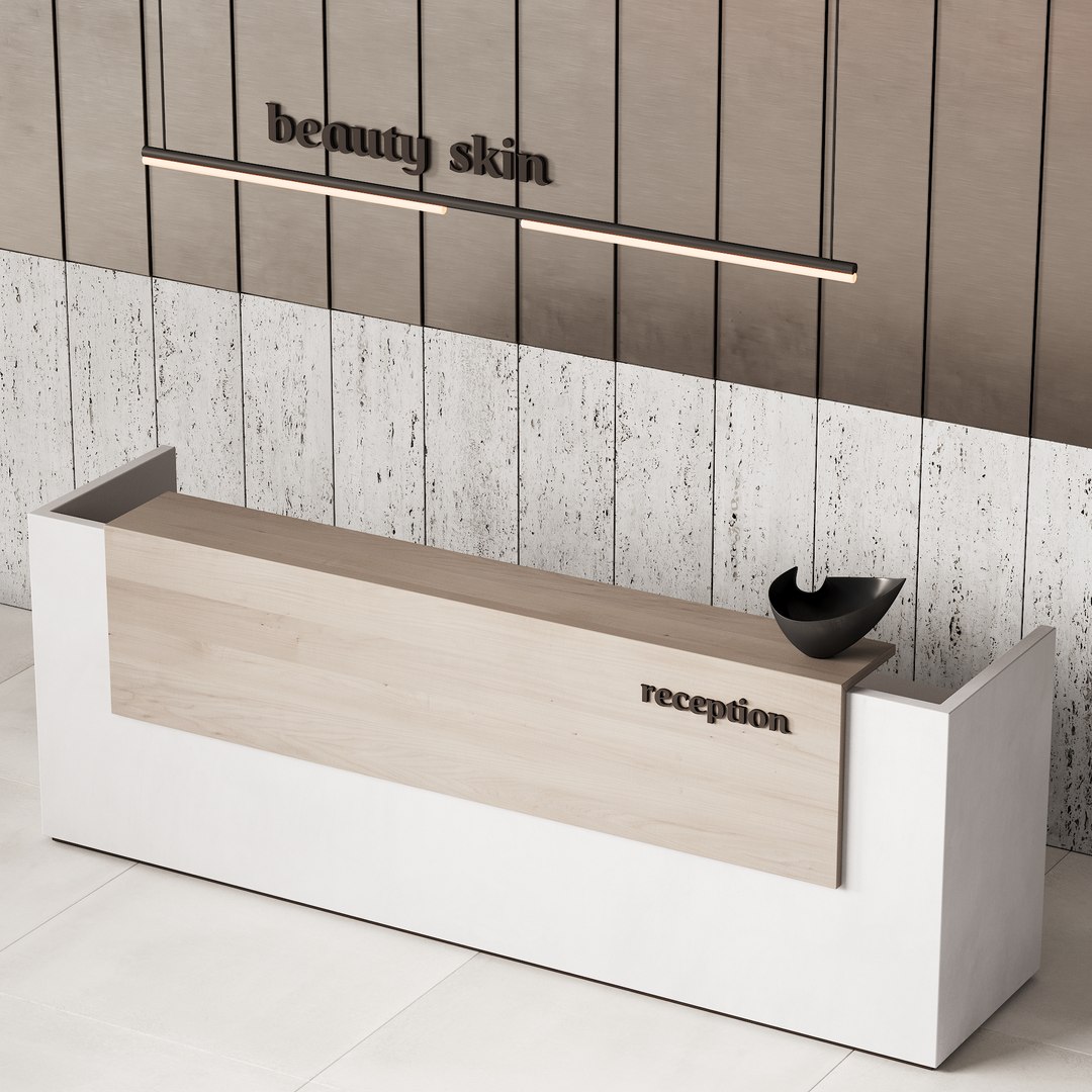 3D 382 Office Furniture 20 Reception Desk 15 Travertine Metal Brushed Back Wall - TurboSquid 2095105