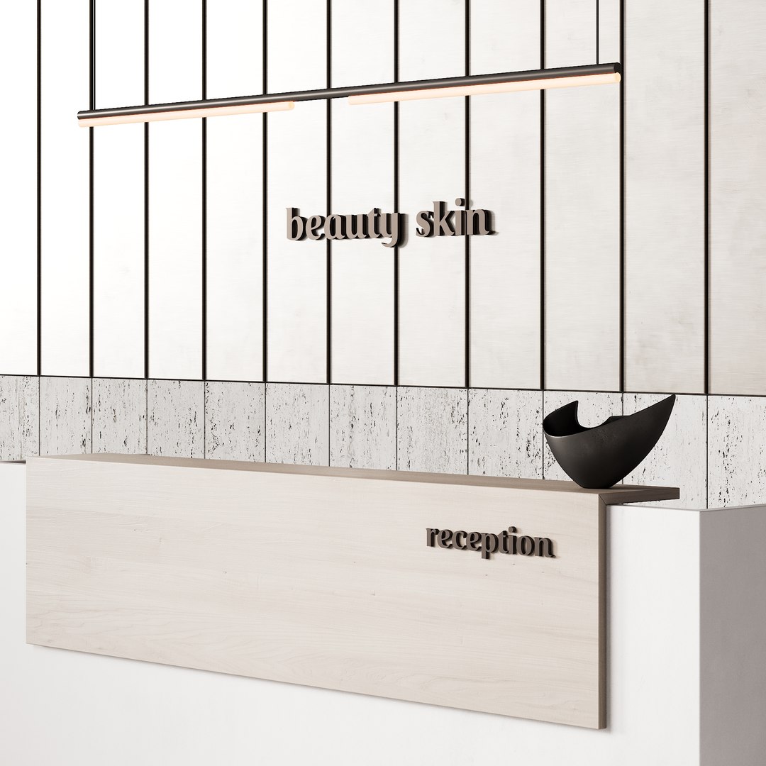 3D 382 Office Furniture 20 Reception Desk 15 Travertine Metal Brushed Back Wall - TurboSquid 2095105