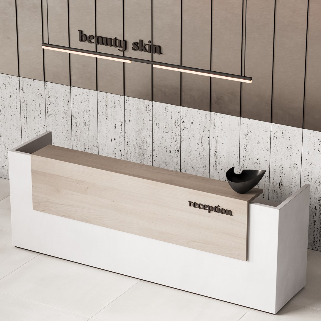 3D 382 Office Furniture 20 Reception Desk 15 Travertine Metal Brushed Back Wall - TurboSquid 2095105