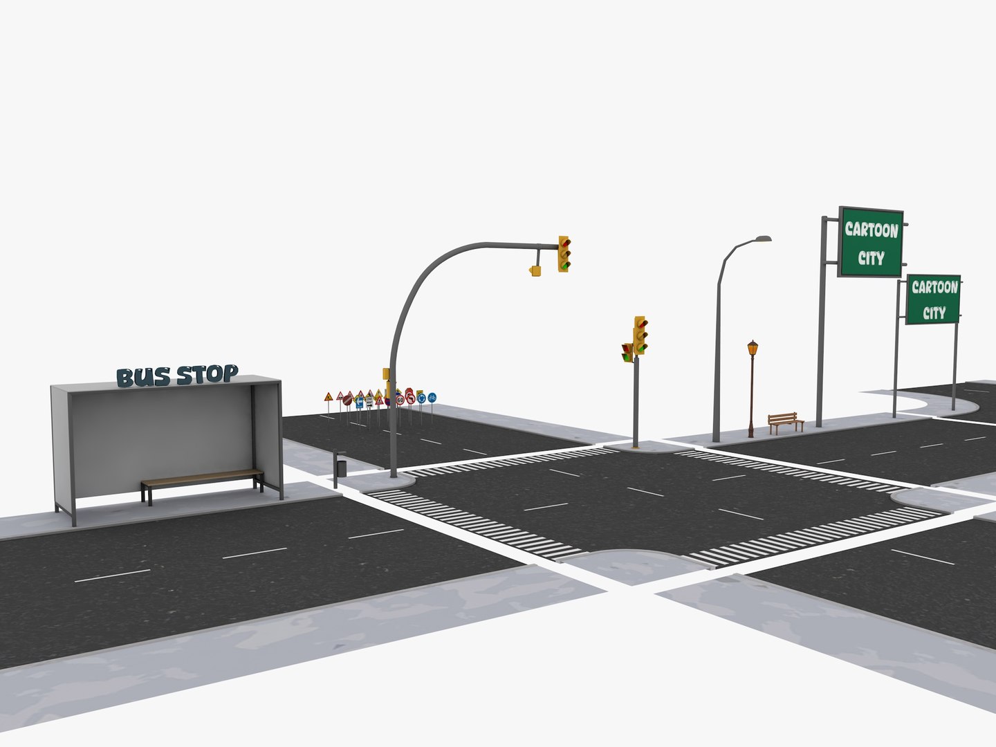 3D Model Cartoon Road Pack Low-poly 3D Model - TurboSquid 2260255