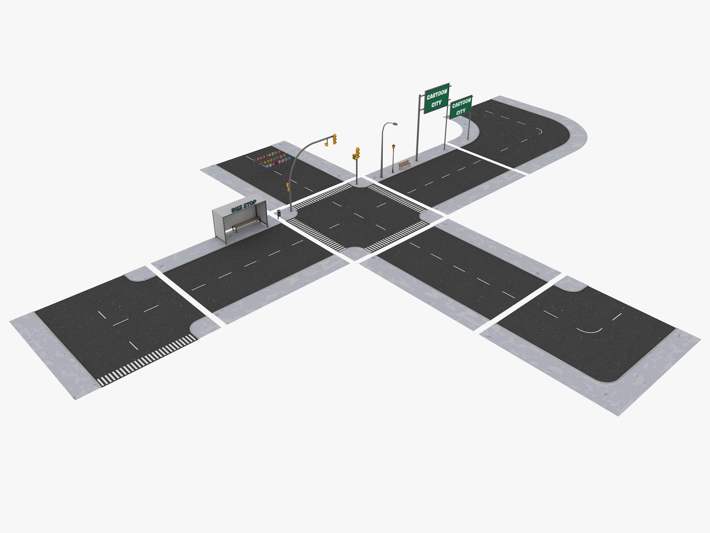 3D Model Cartoon Road Pack Low-poly 3D Model - TurboSquid 2260255