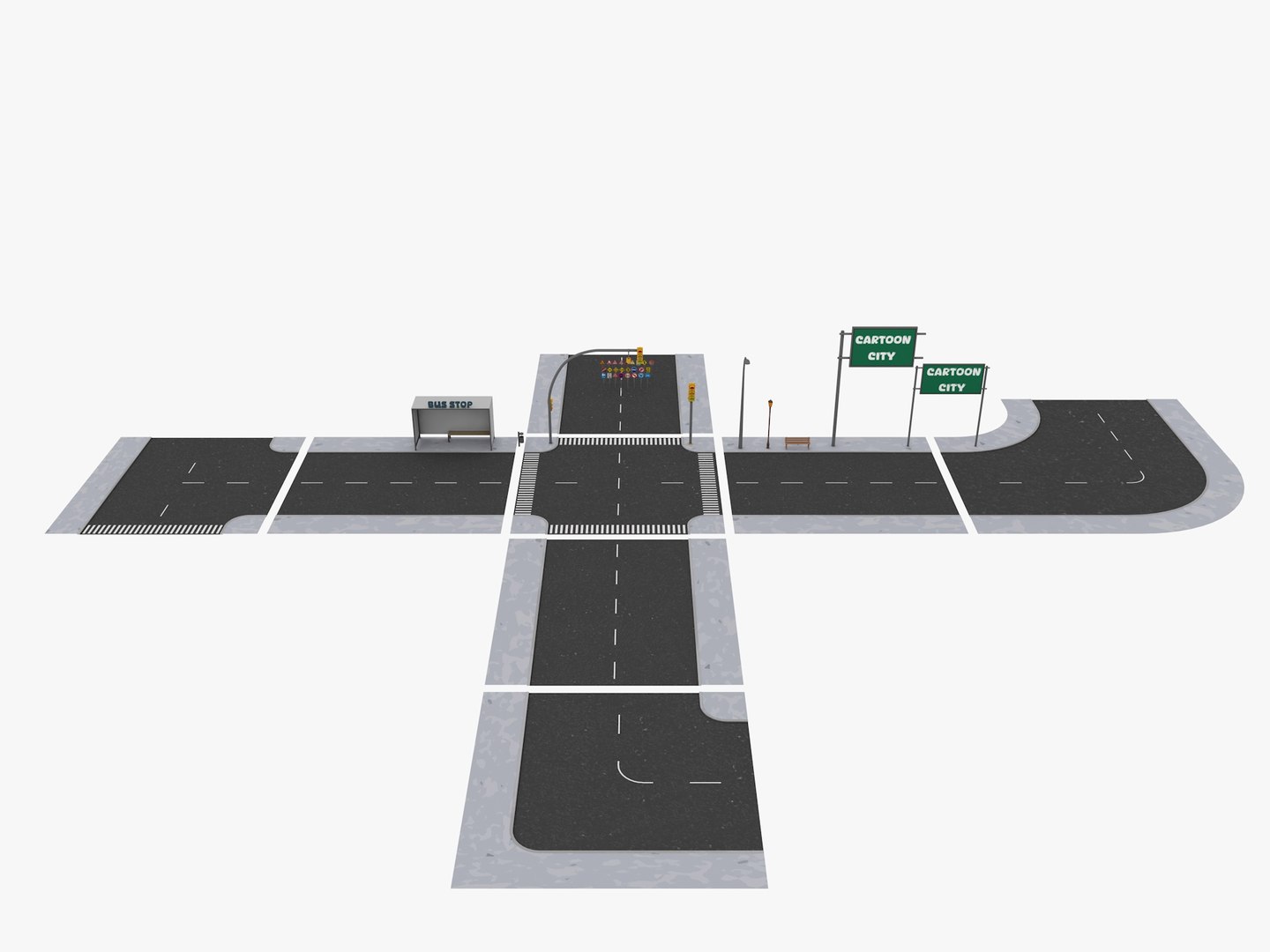 3D Model Cartoon Road Pack Low-poly 3D Model - TurboSquid 2260255