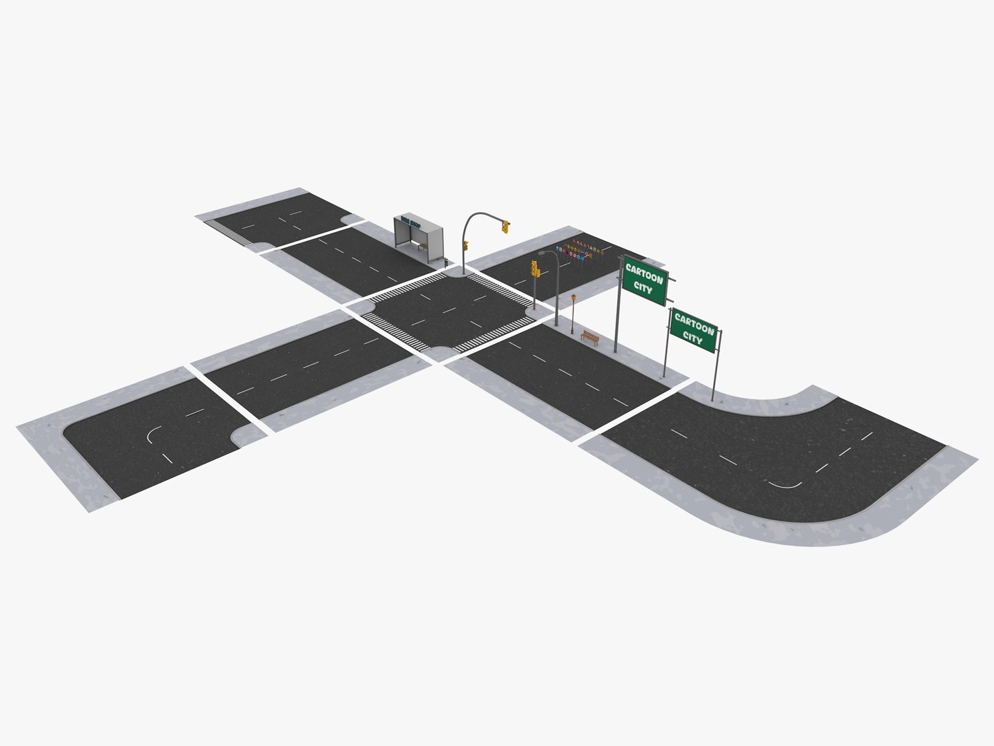3D Model Cartoon Road Pack Low-poly 3D Model - TurboSquid 2260255