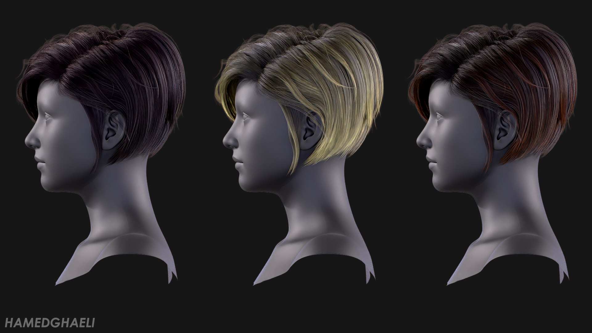 3D Real Time Hair Cards Female Hairstyle Model - TurboSquid 2157111