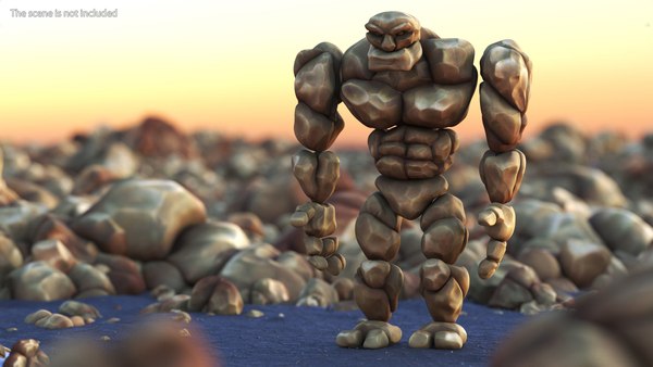 Stone Golem Cartoon Character Brown Rigged 3D 모델 - TurboSquid 1962193