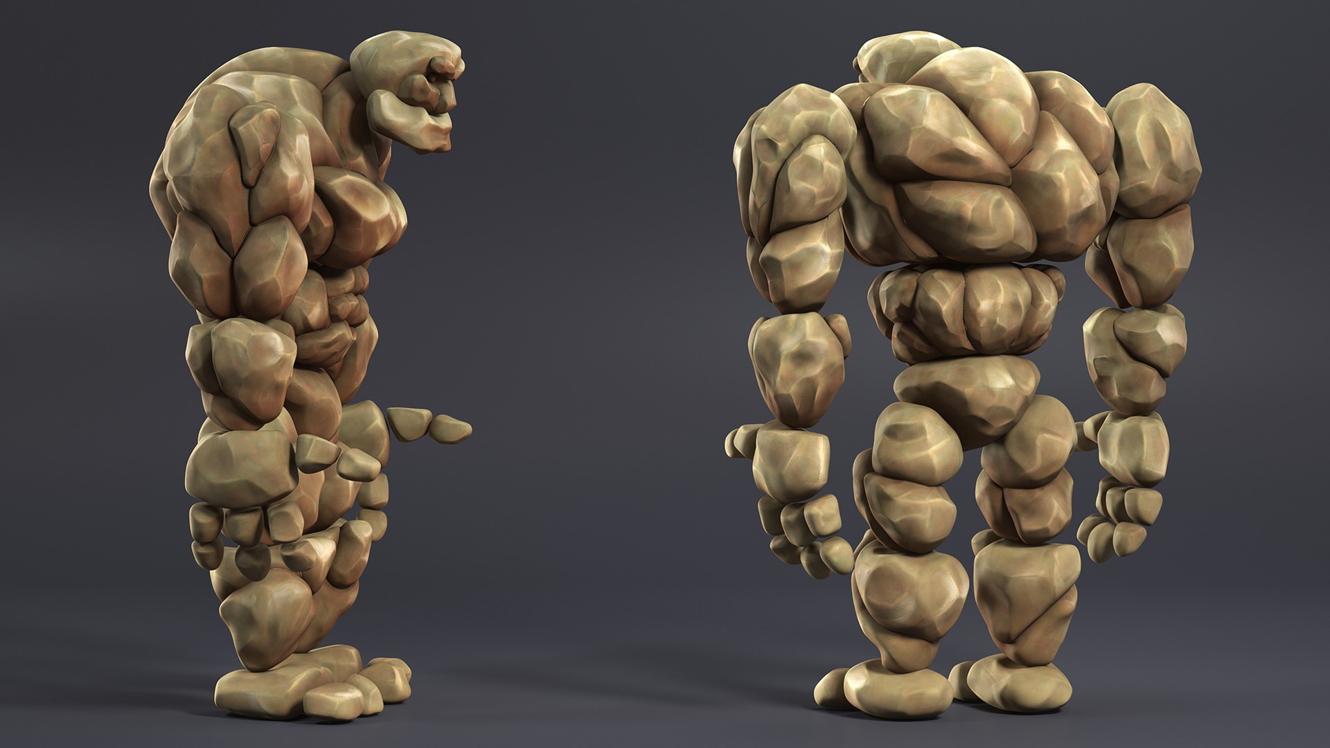 3D Model Stone Golem Cartoon Character Brown Rigged - TurboSquid 1962193