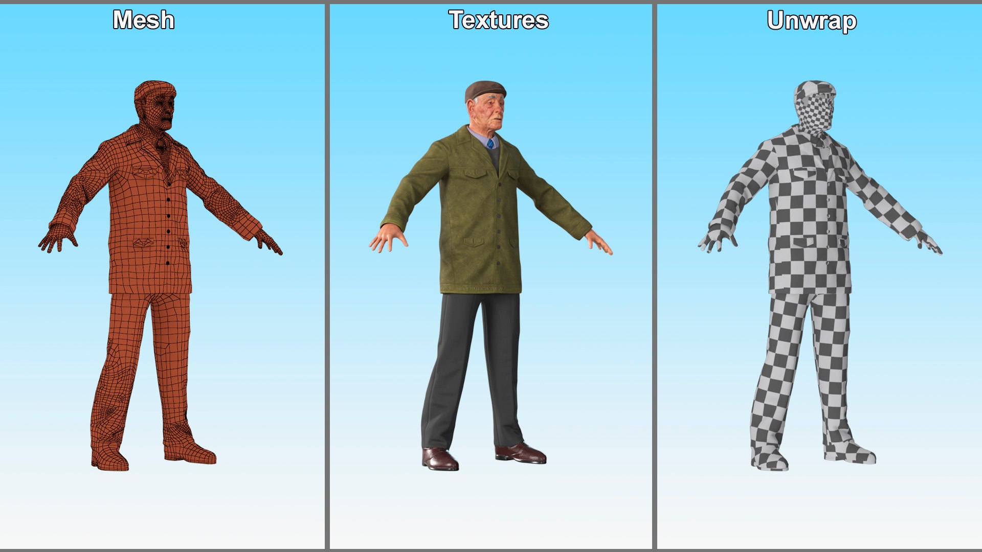 3D Old Man Rigged For Cinema 4D Model - TurboSquid 2283357