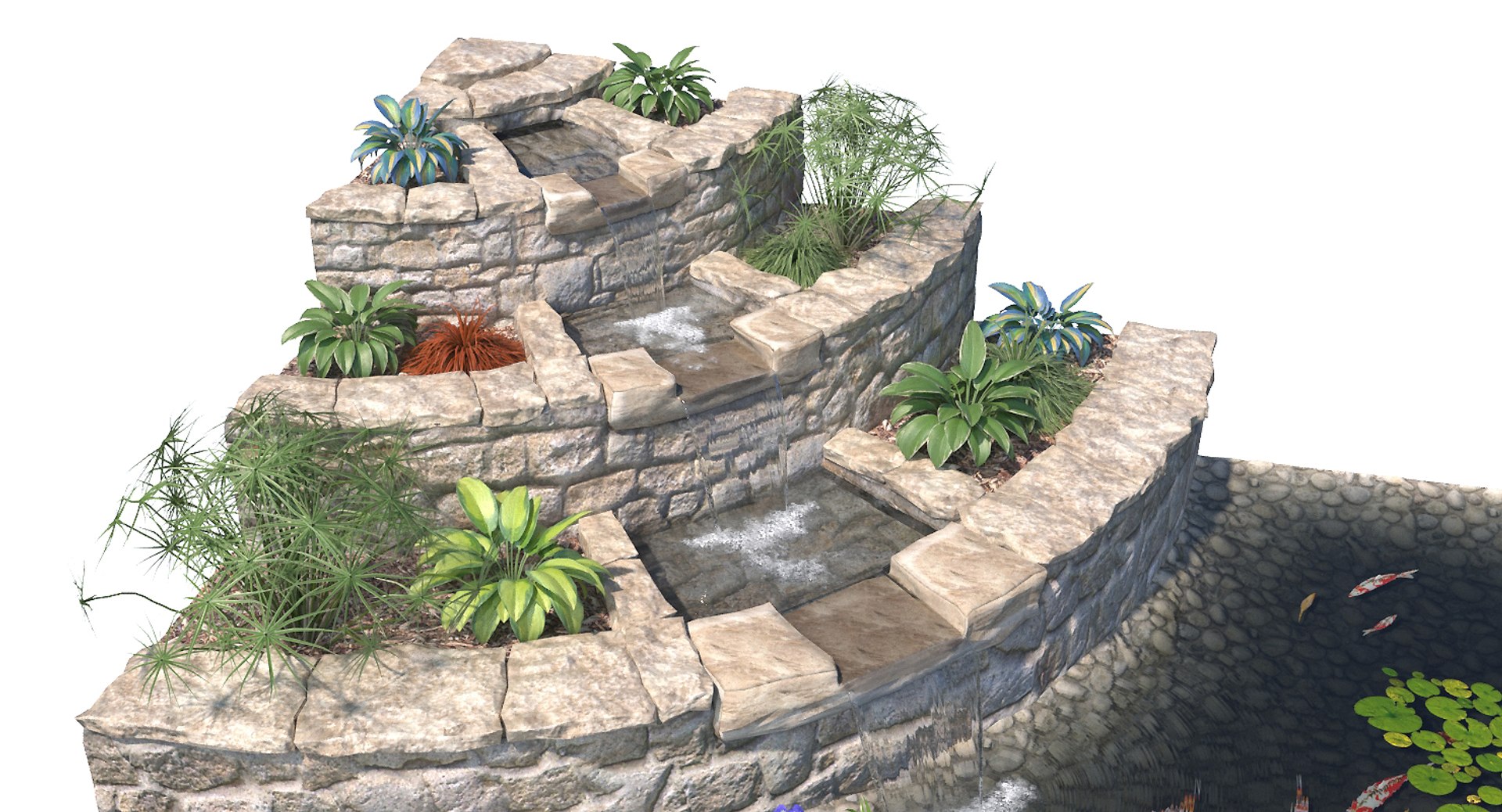Garden Water Waterfall 3D Model - TurboSquid 1681636