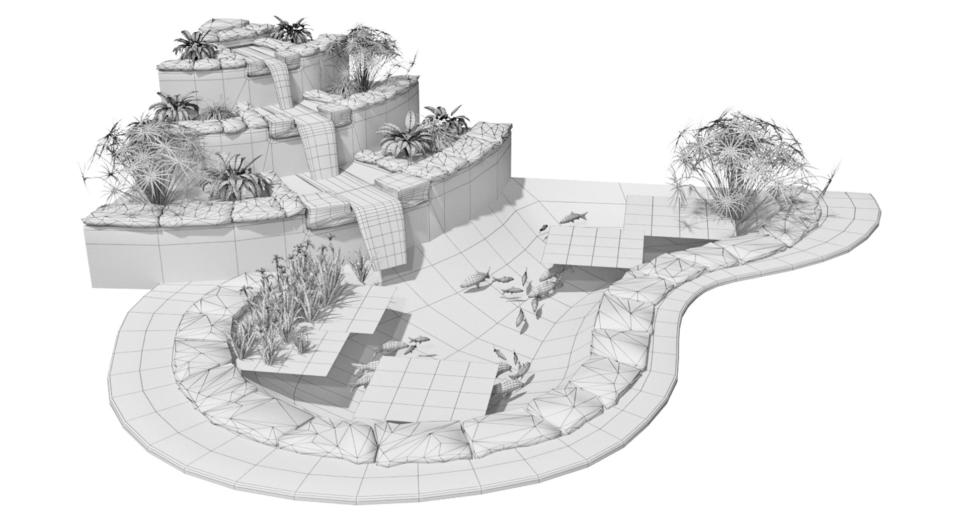 Garden Water Waterfall 3D Model - TurboSquid 1681636