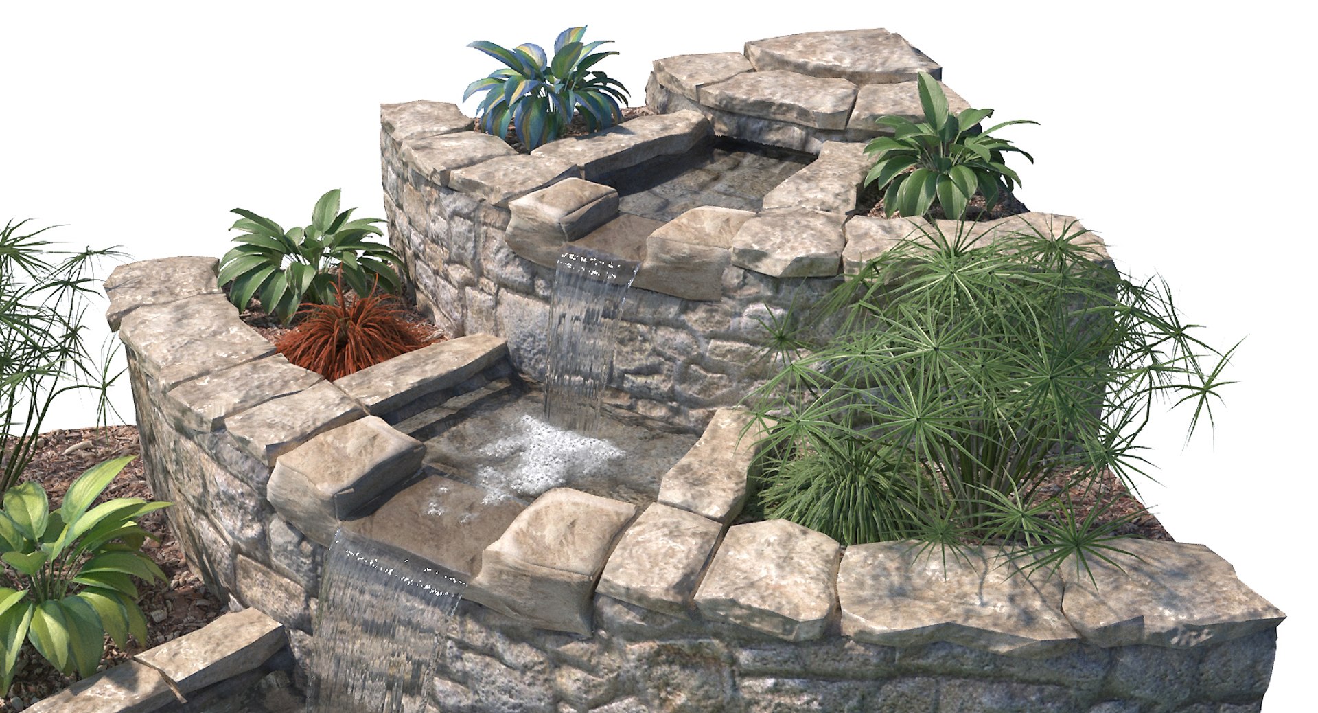 Garden Water Waterfall 3D Model - TurboSquid 1681636