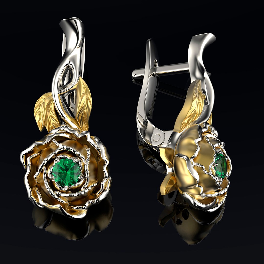 Gold Jewelry Earrings Flower Peony 0202 V1 3dm Stl 3D Model ...