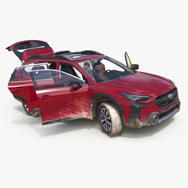 modelo 3d Subaru Outback 2025 color rojo carmesí con carrocería sucia ...