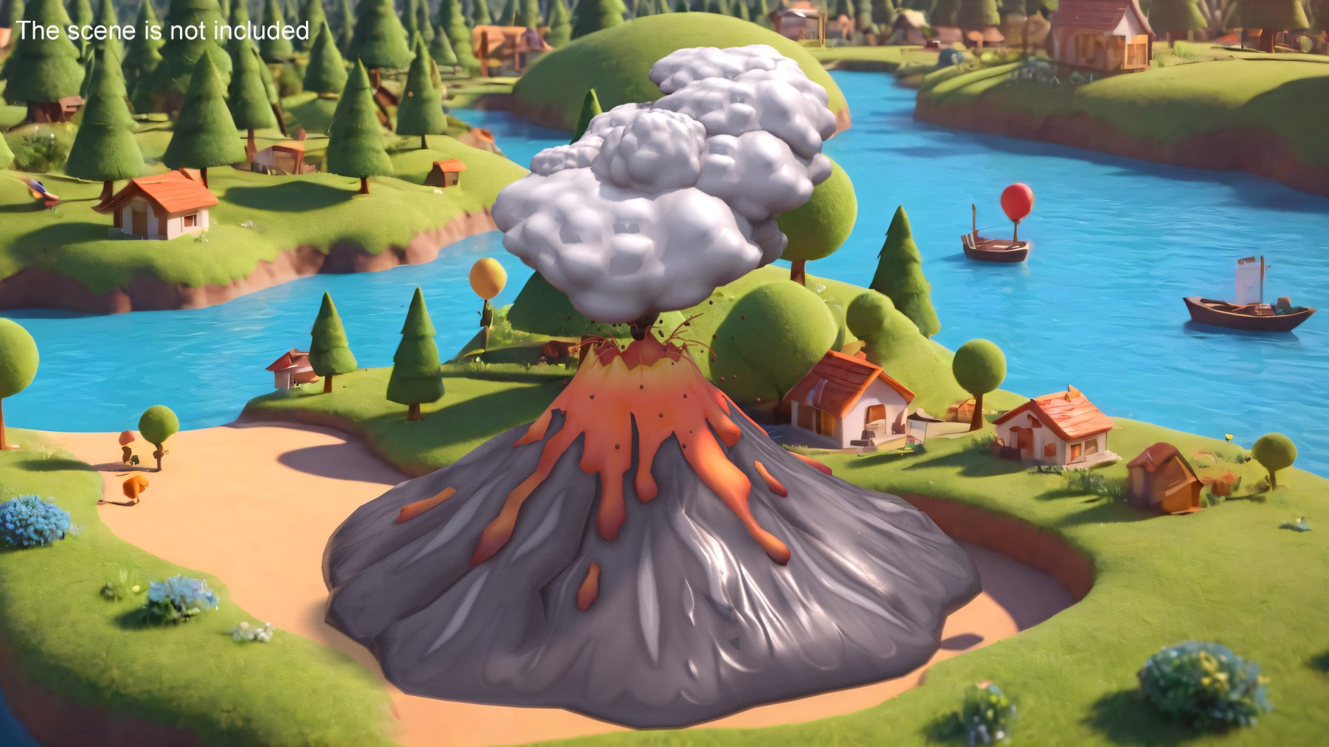 Stylized Erupting Volcano Gray 3D - TurboSquid 2270159