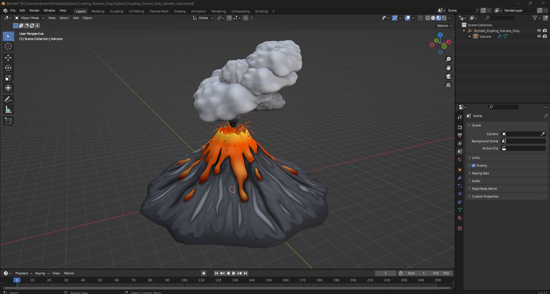 Stylized Erupting Volcano Gray 3D - TurboSquid 2270159