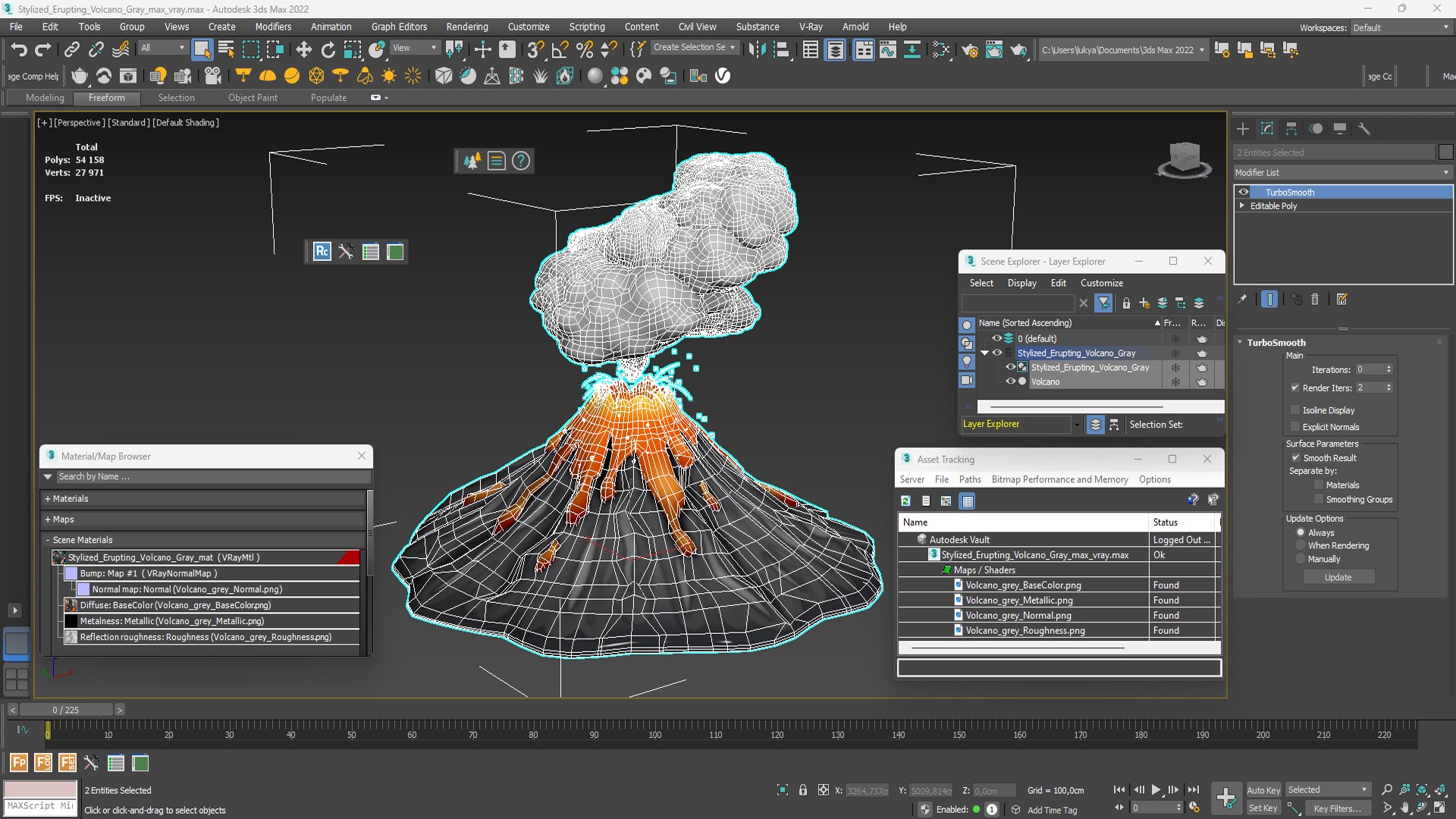 Stylized Erupting Volcano Gray 3D - TurboSquid 2270159