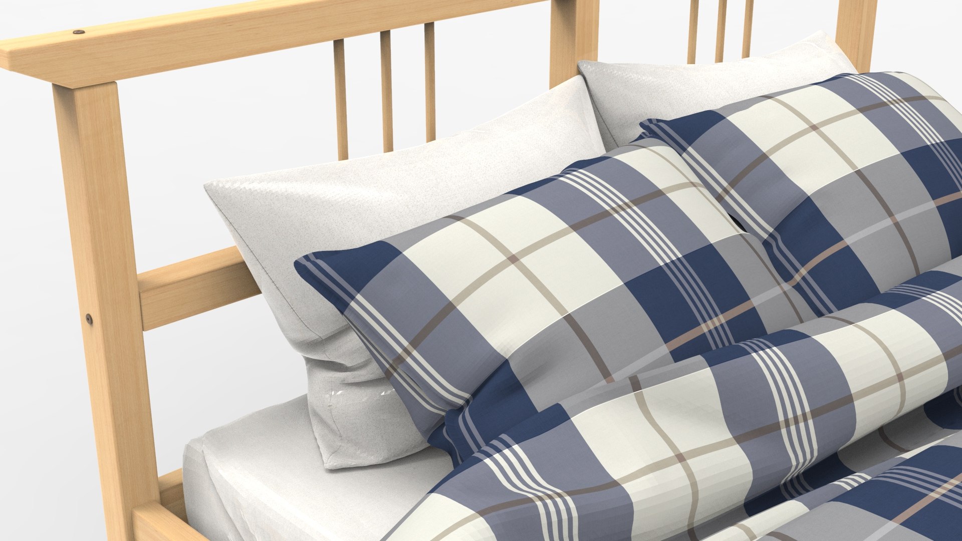 Double Bed Pine Wood 3D Model - TurboSquid 2006216
