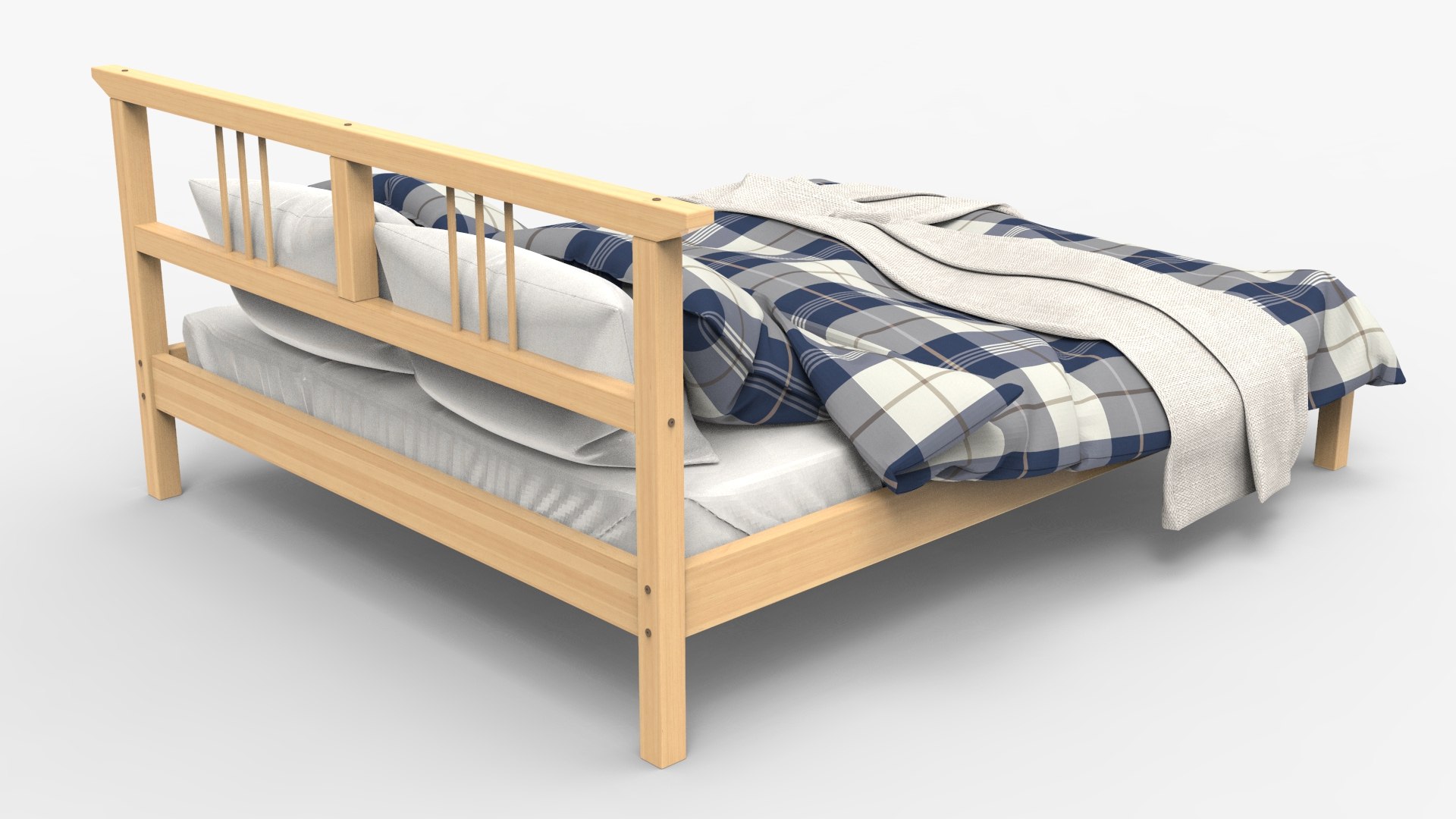 Double Bed Pine Wood 3D Model - TurboSquid 2006216