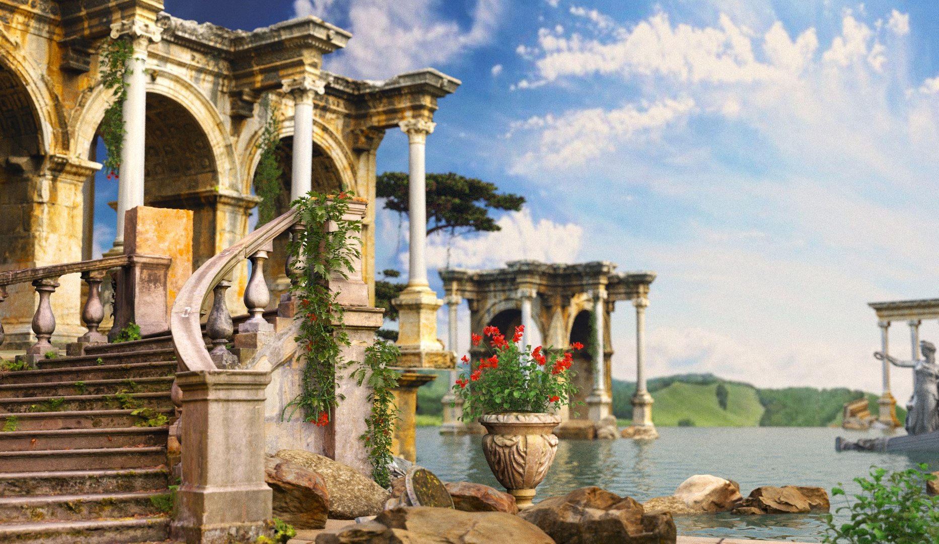 3D Model Italian Temple Garden - TurboSquid 1790466