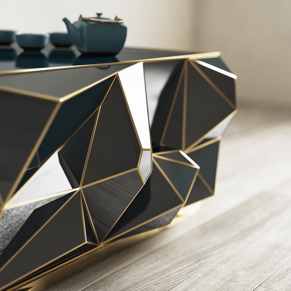 Geometric Black Glass and Brass Coffee Table 3D model - TurboSquid 1751530