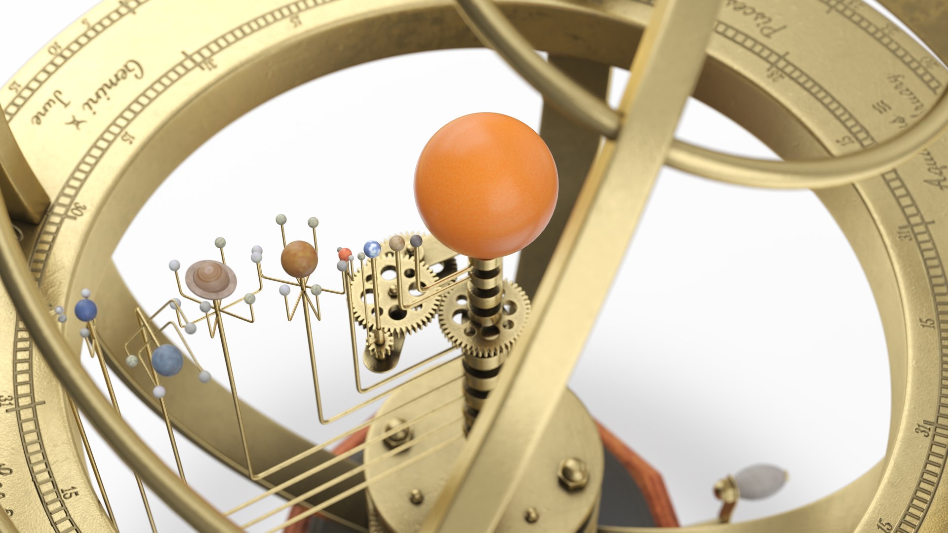 Brass Solar System Orrery With Wooden Base Rigged 3D - TurboSquid 2081377