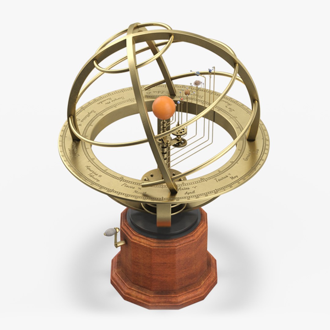 Brass Solar System Orrery with Wooden Base Rigged 3D - TurboSquid 2081377