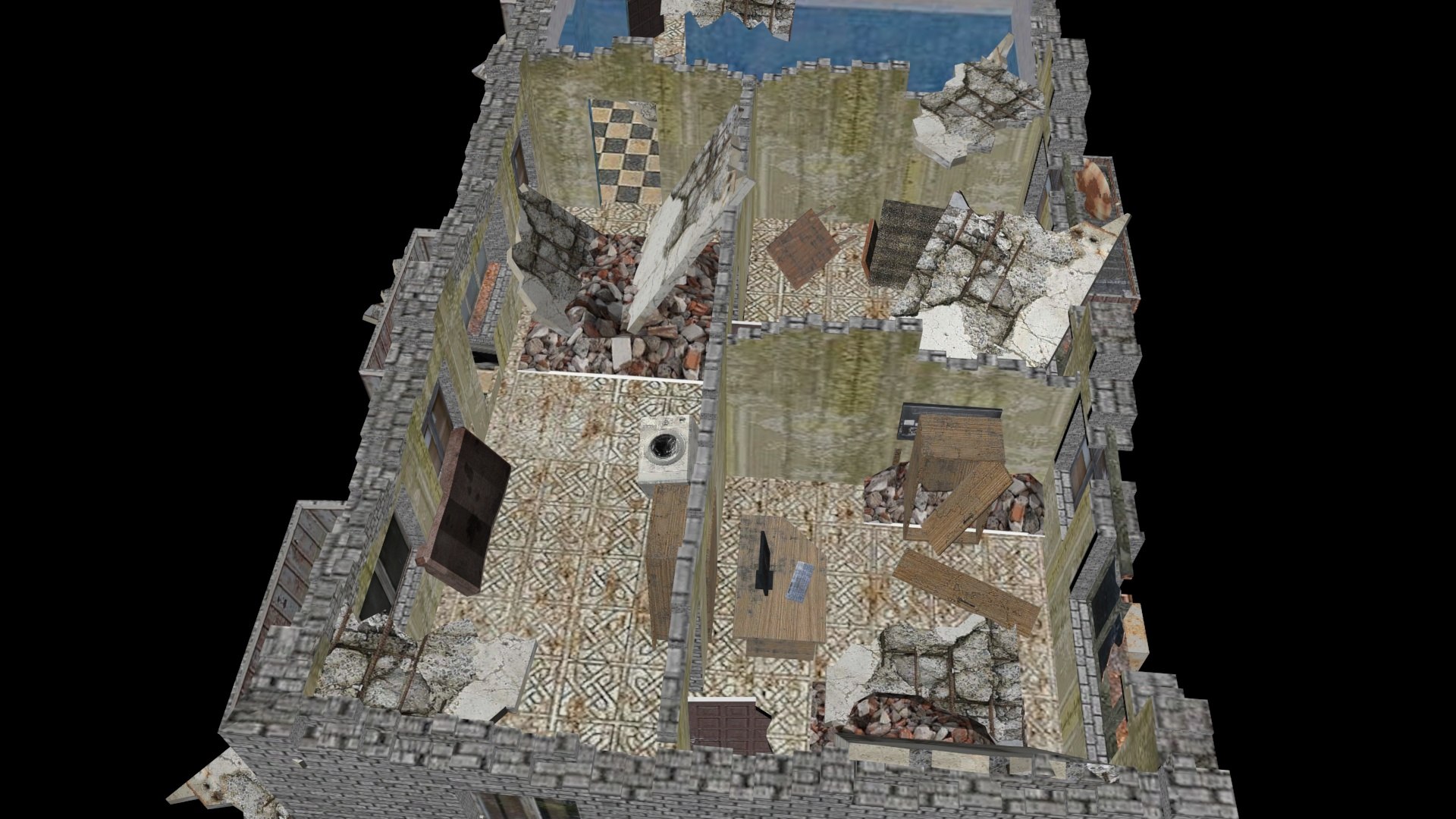 3d Ruined House Model