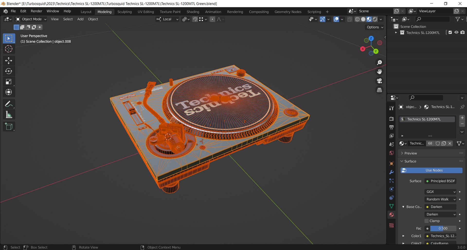 3D Technics SL-1200M7L Turntable Green Model - TurboSquid 2098794