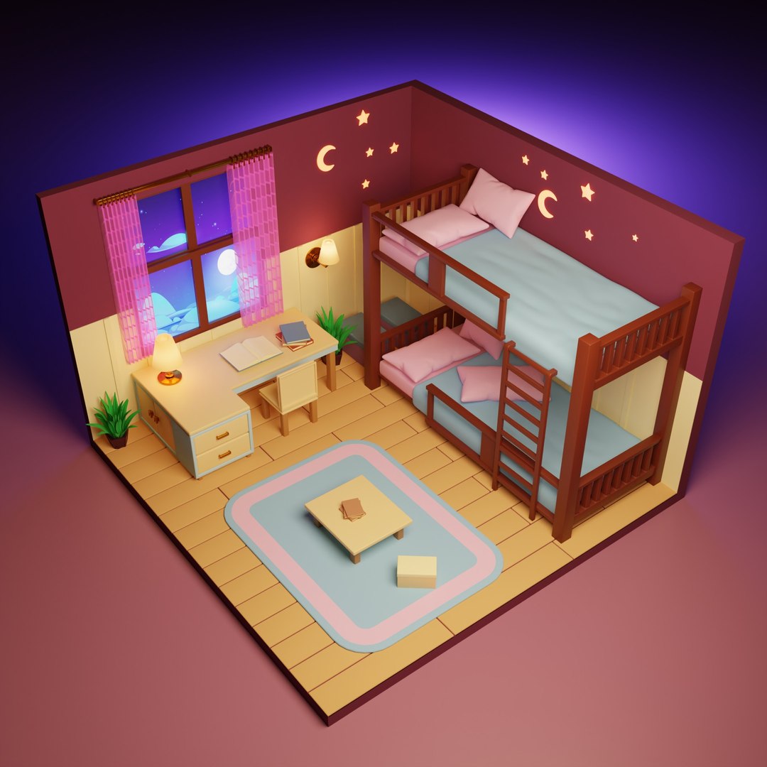 3D Isometric Bedroom Design - TurboSquid 2208923