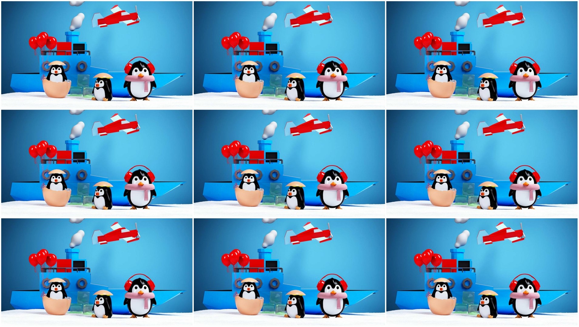 3D model Cartoon penguin cartoon boat cartoon fish boat emerging from ...