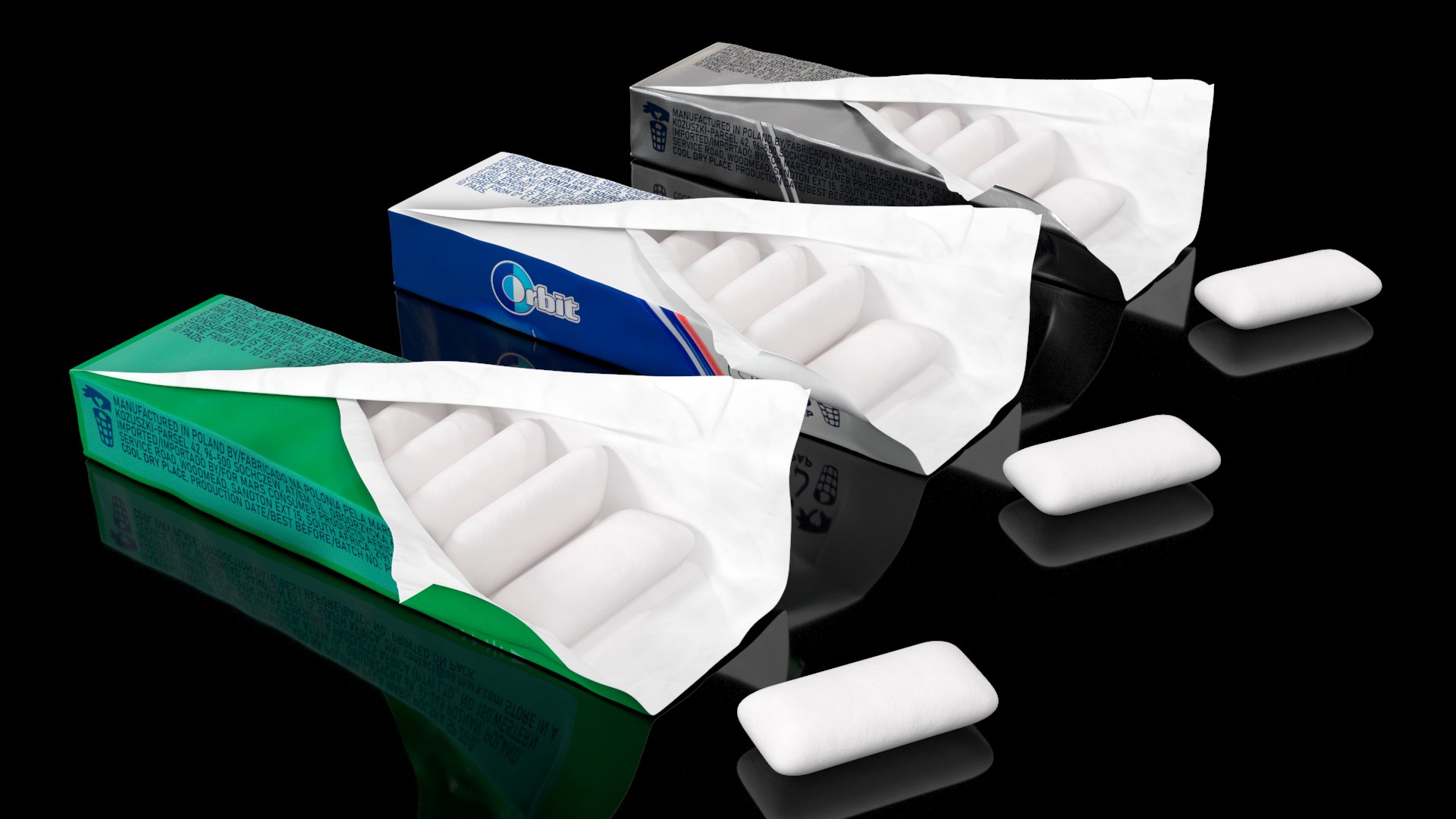 3D Orbit Chewing Gum Assorted Open With Pads - TurboSquid 2044757