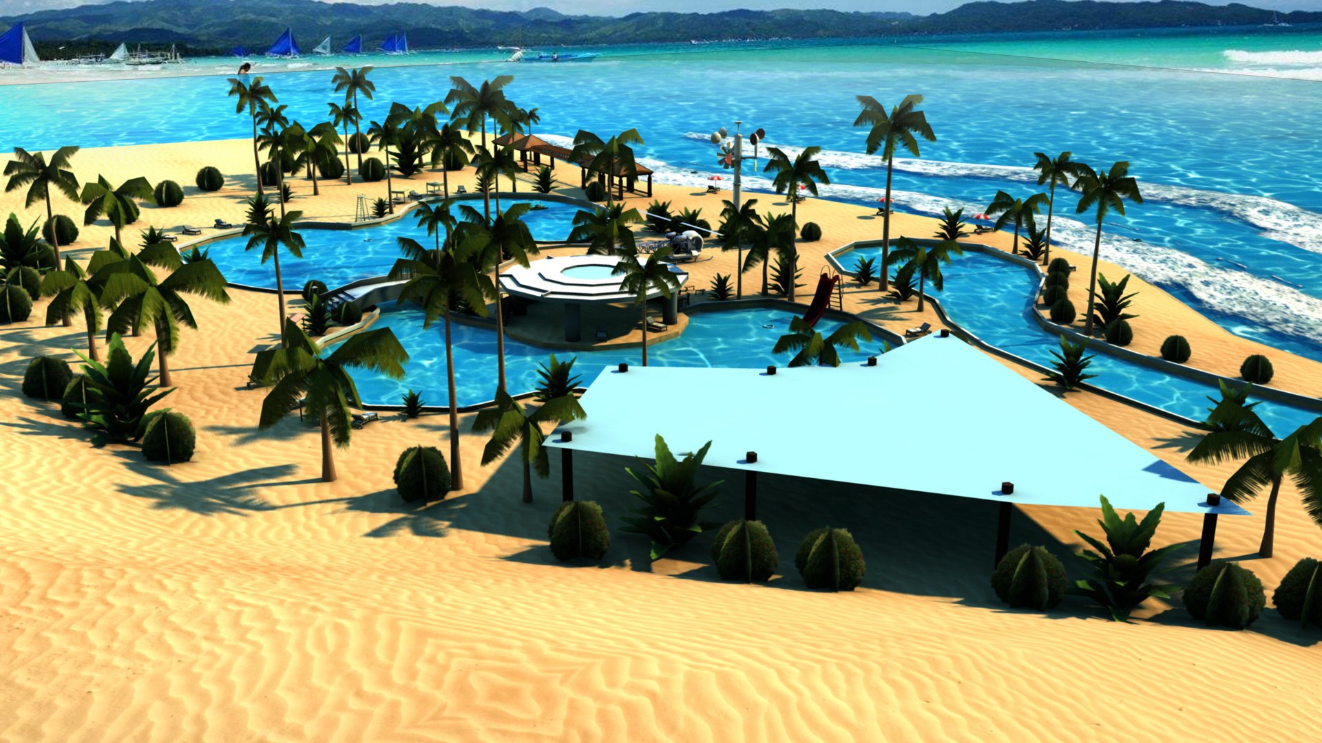 Beach Resort In Oasis 3D Model - TurboSquid 1831590