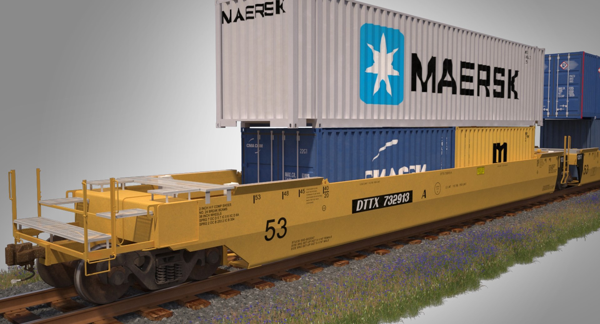Double Stack S635 Containers 3d Model