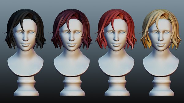 modelo 3d Female hair low poly 3 color - TurboSquid 2081069