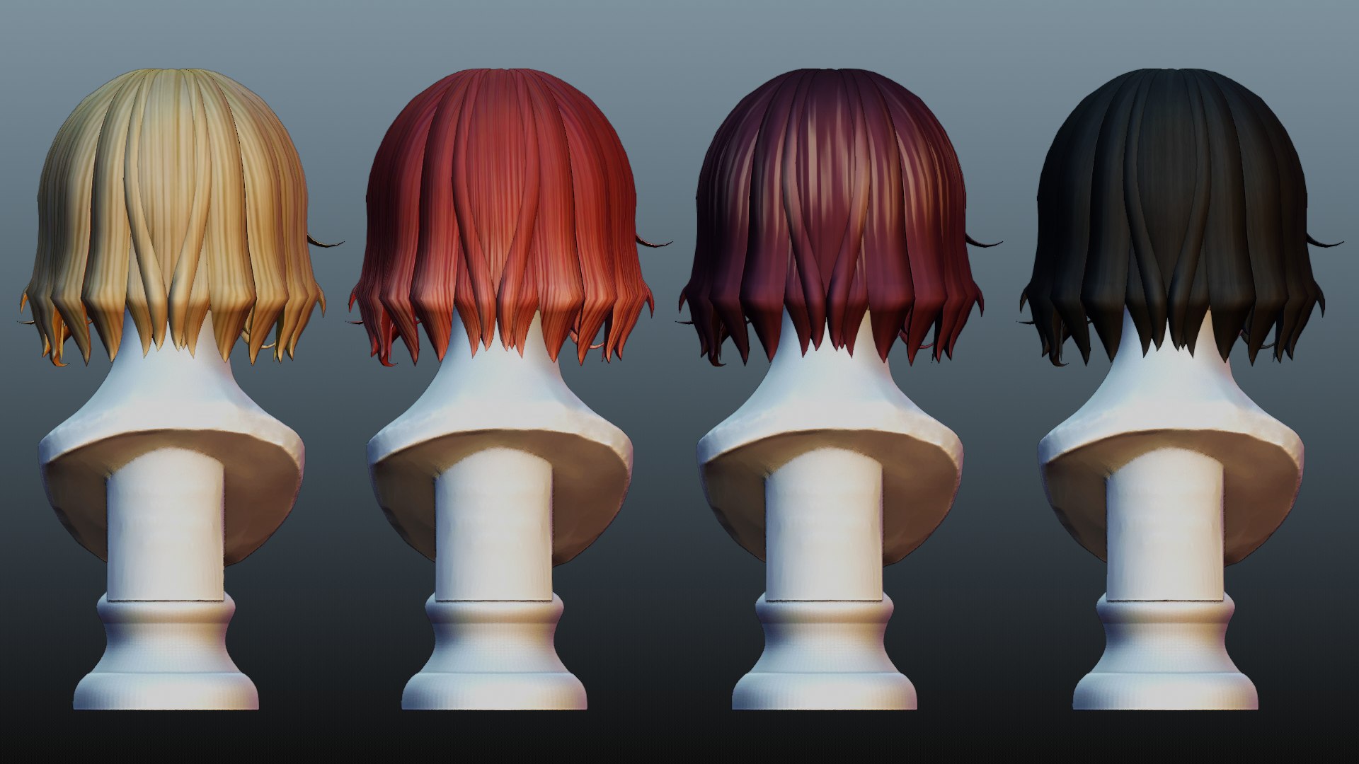 3D Female Hair Low Poly 4 Color Model - TurboSquid 2081069
