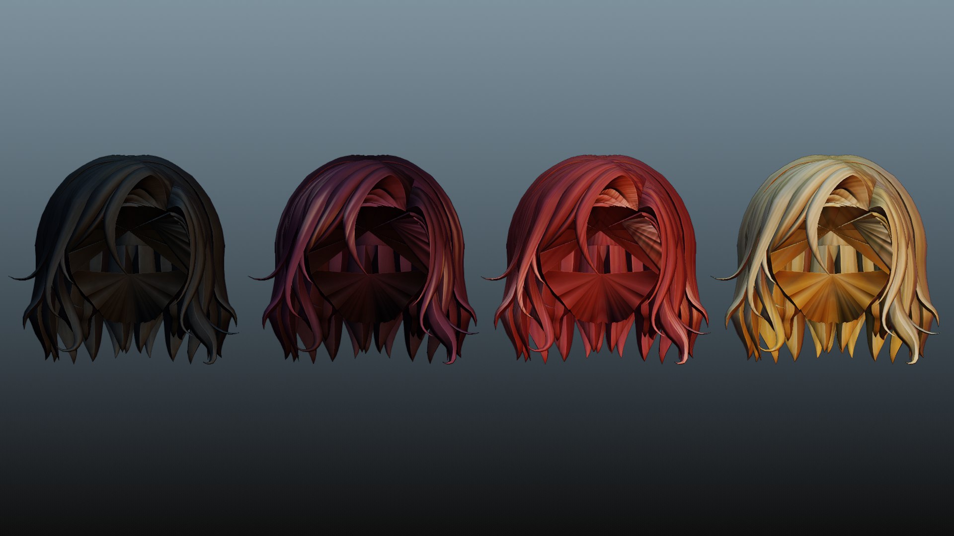 3D Female Hair Low Poly 4 Color Model - TurboSquid 2081069