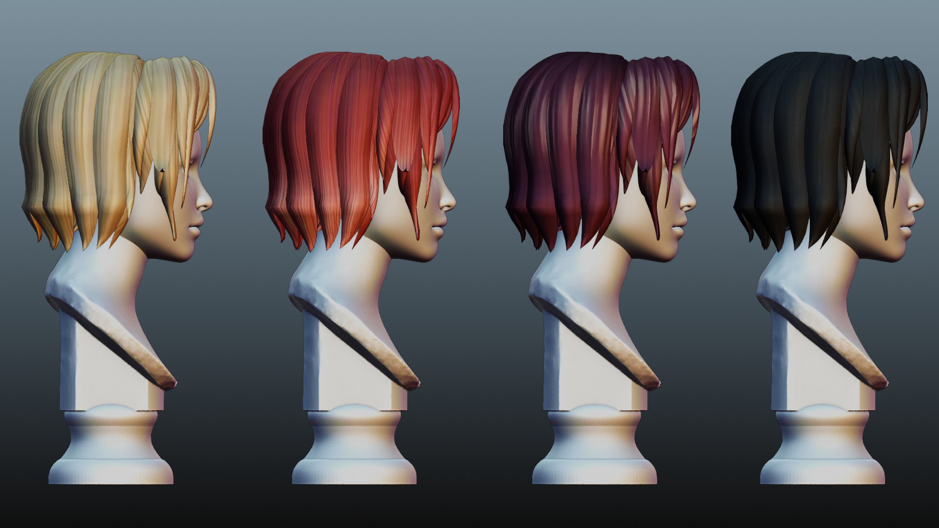 3D Female Hair Low Poly 4 Color Model - TurboSquid 2081069