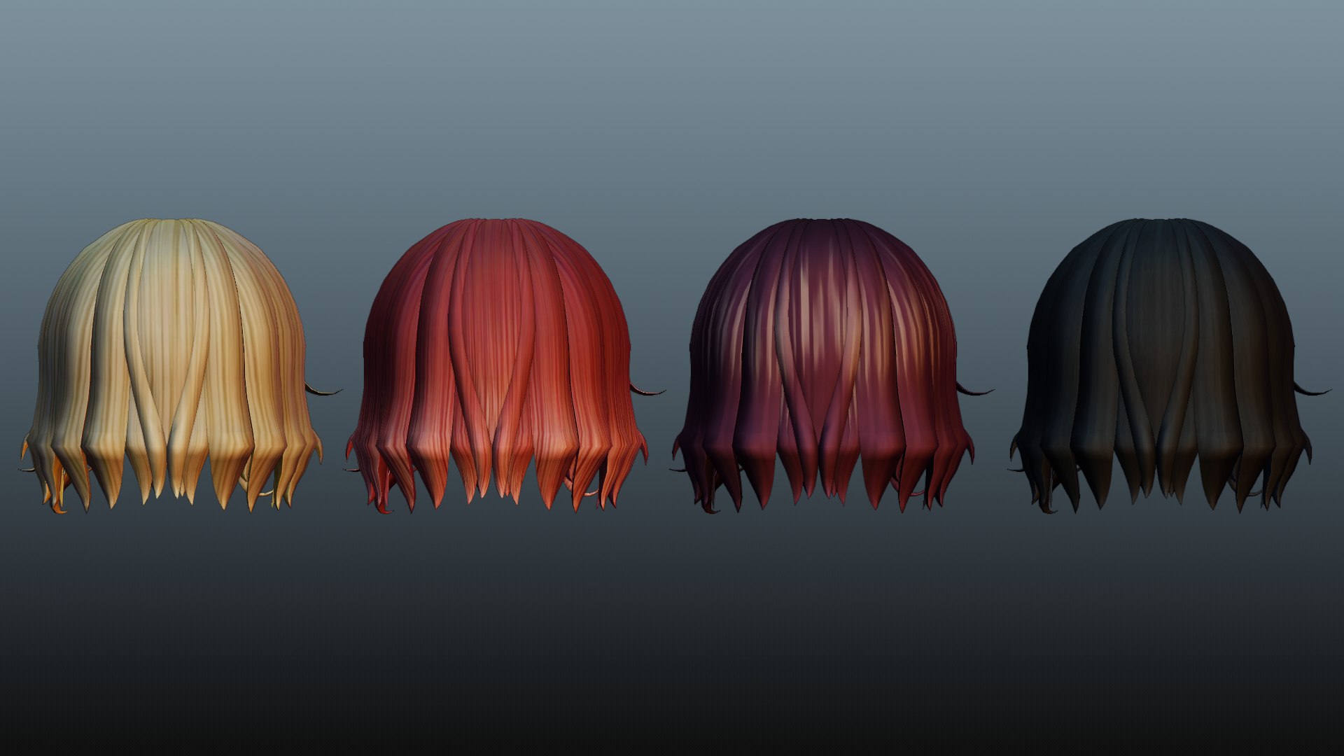 3D Female Hair Low Poly 4 Color Model - TurboSquid 2081069