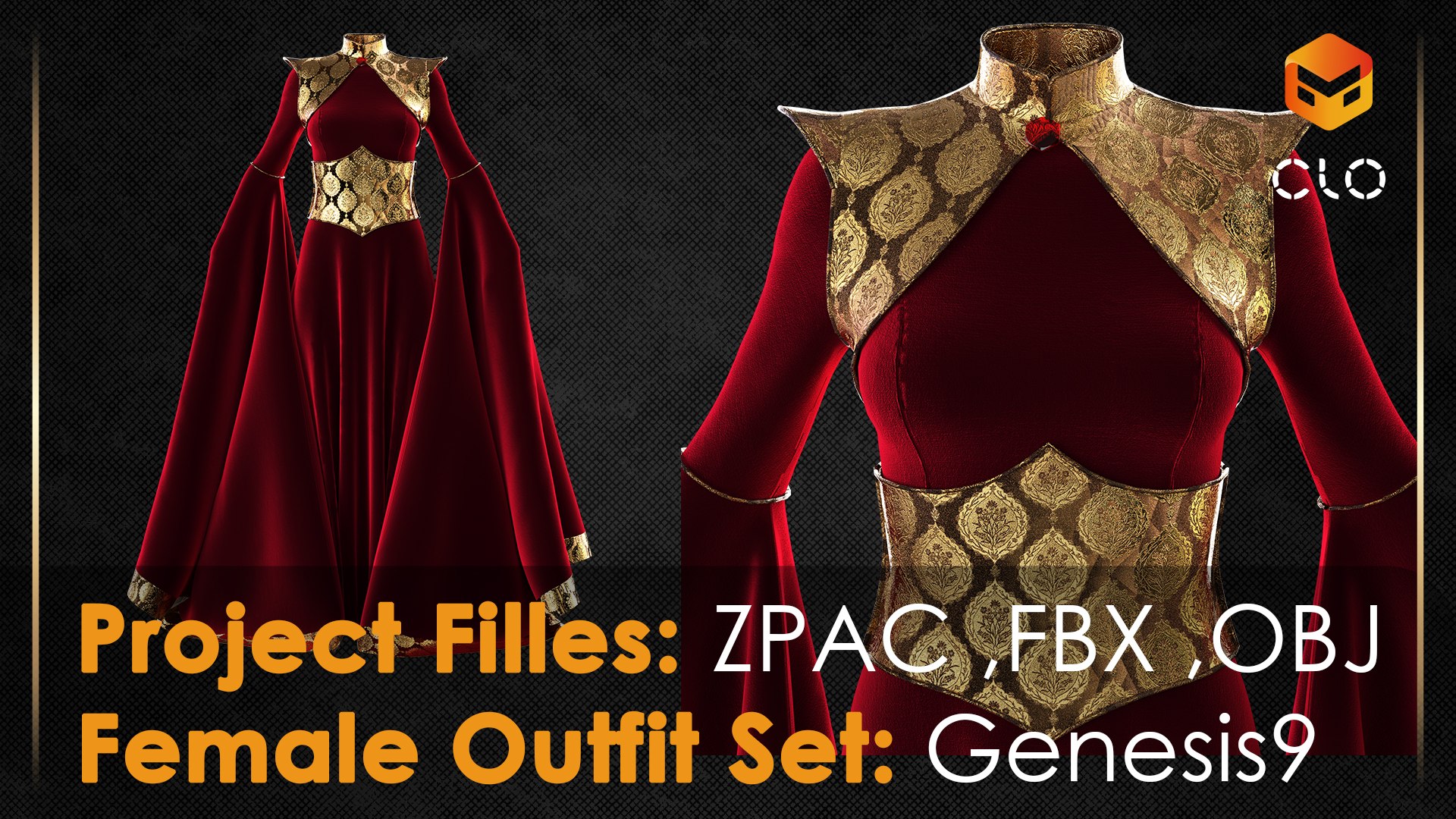 3D Royal Crimson Fantasy Gown - TurboSquid 2498999
