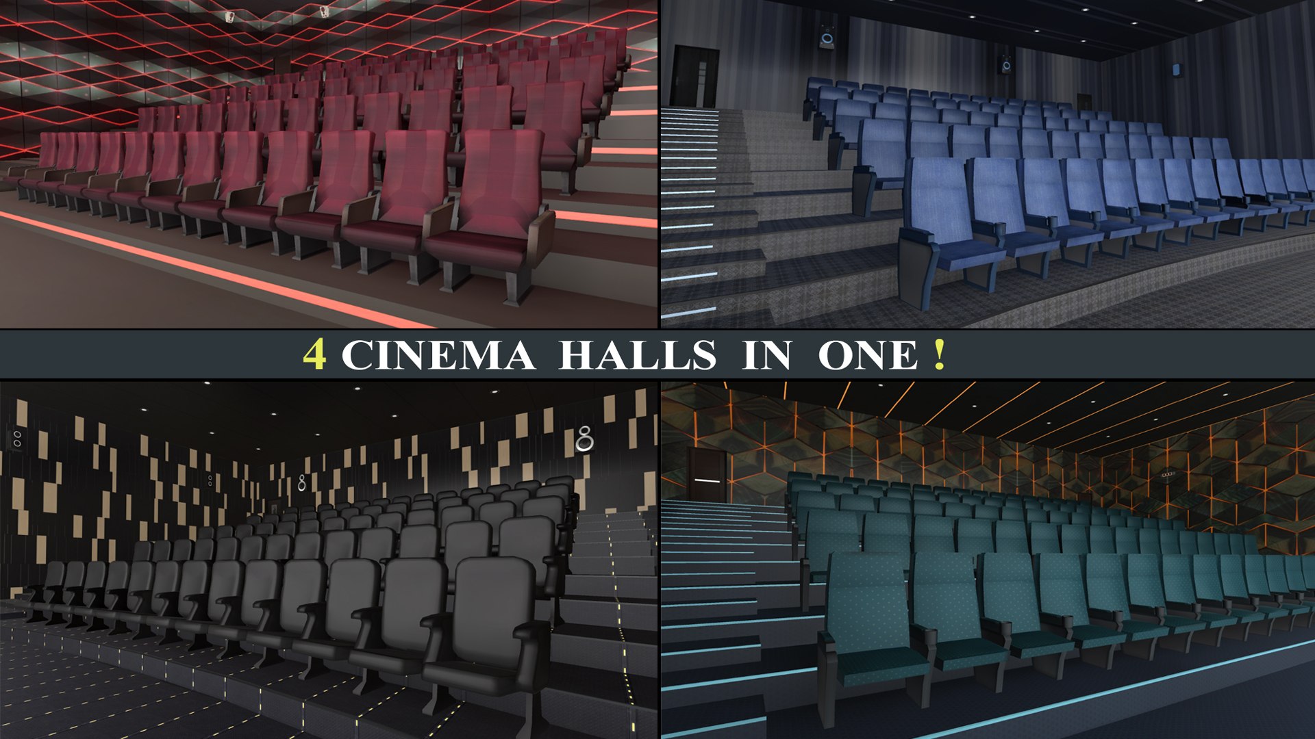 3D Modern Cinema Halls 4 Scenes Model - TurboSquid 2394746