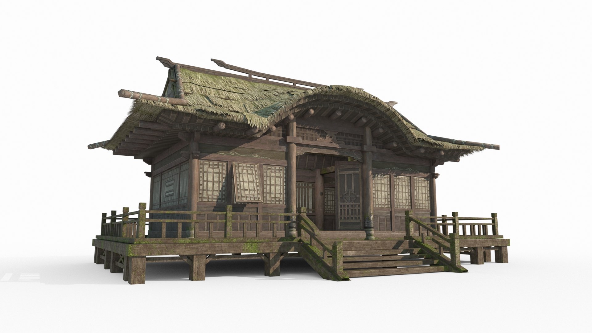 3D Ancient Asian Architecture Thatched Cottage Study - TurboSquid 2134888