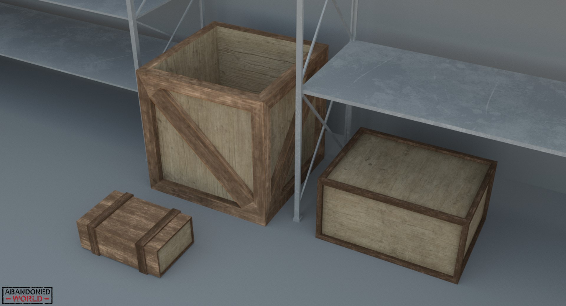 3D Industrial Shelving Wood Box Model - TurboSquid 1212814