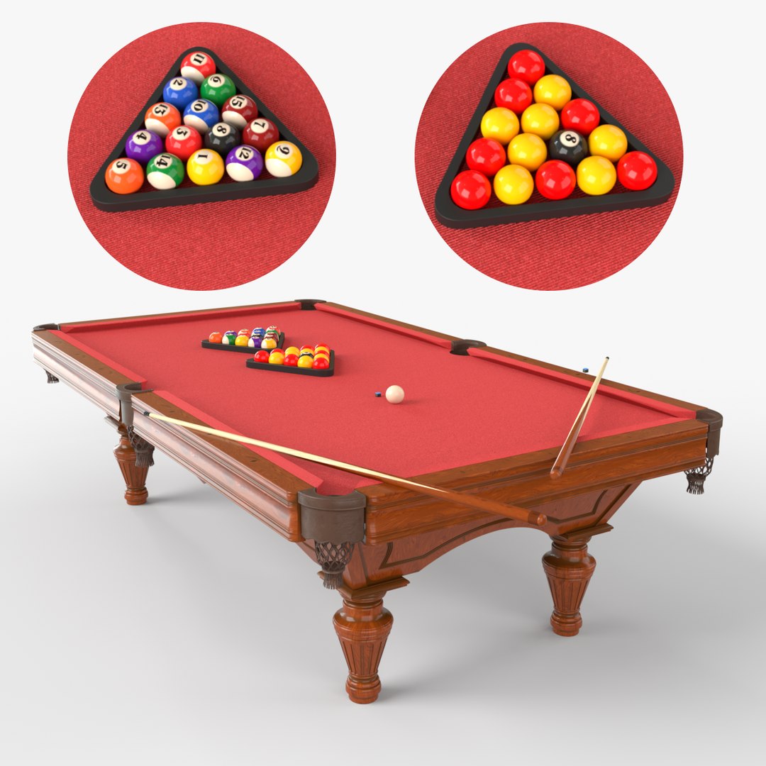 Red Wooden Billiard Tabl Balls Sticks And Chalk 3D Model - TurboSquid ...