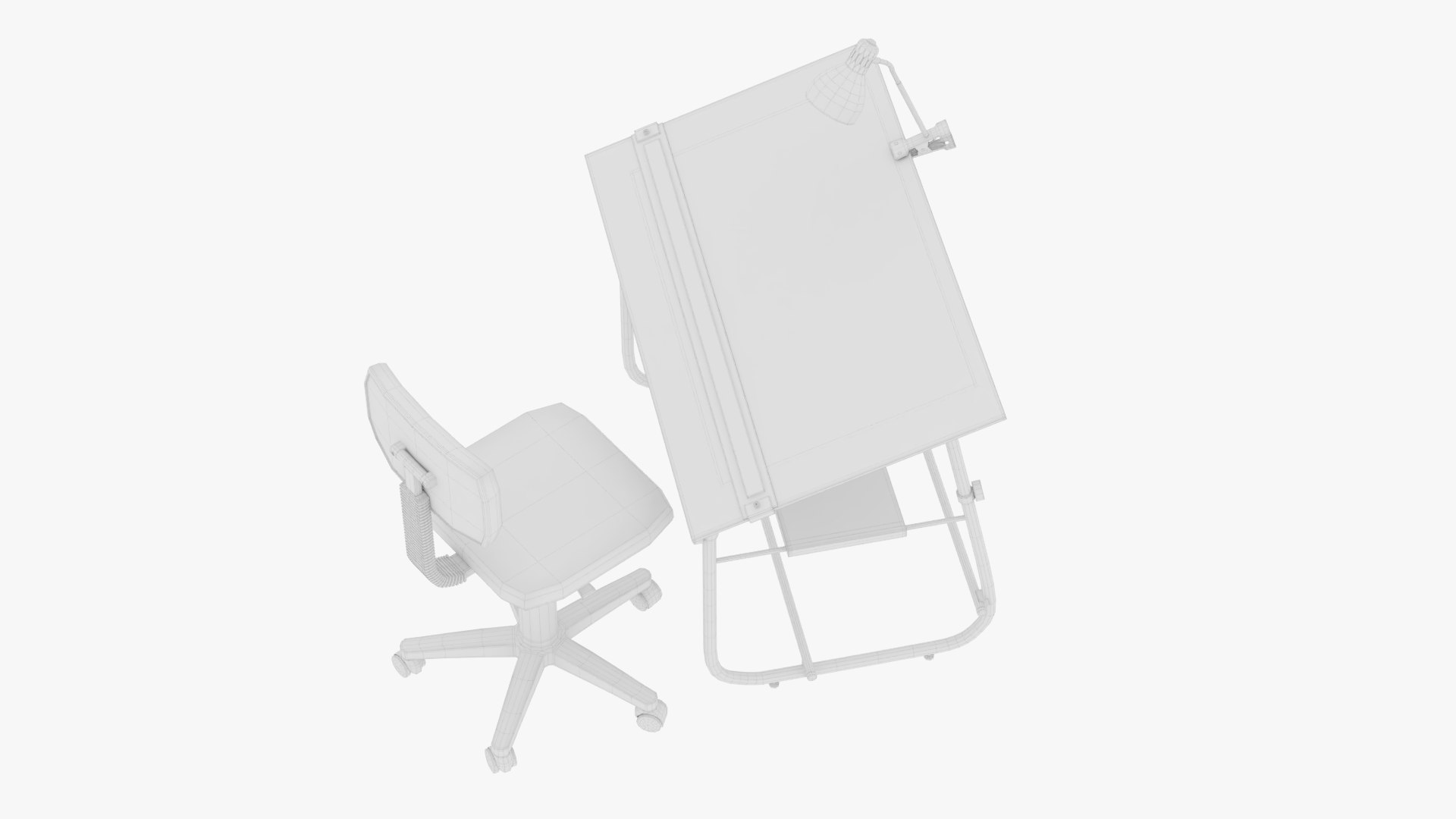 3D Model Drawing Table With Office Chair And Desk Lamp - TurboSquid 2193215